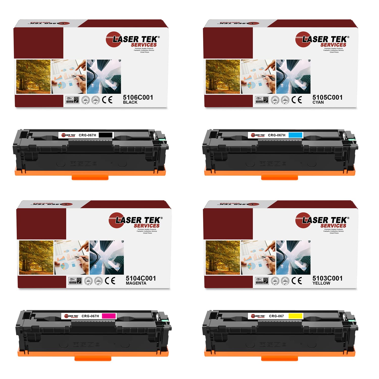 Laser Tek Services Compatible Toner Cartridge Replacement for 067H High Yield Works with Canon i-SENSYS LBP633Cdw LBP632Cdw, MF653Cdw Printers (Black, Cyan, Magenta, Yellow, 4 Pack)