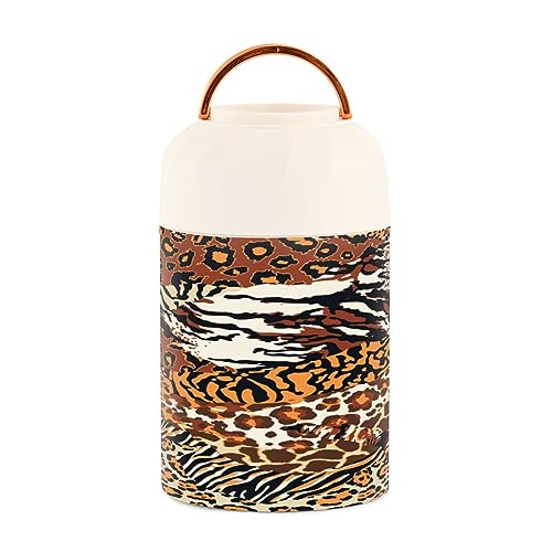 CUPADA Animal Skin Print Food Jar for Hot and Cold, Leopard Insulated Food Jars Vacuum 17OZ with Folding Spoon for Work Trip Picnic Camping
