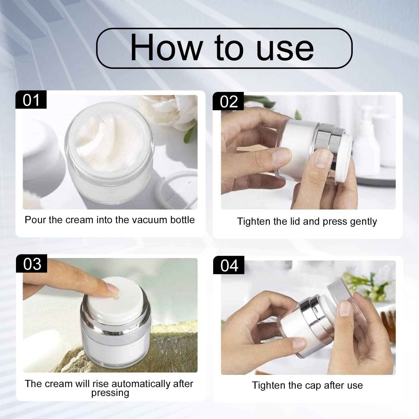 Airless Pump Jar, 6PCS Cream Jar Vacuum Bottle Refillable Travel Containers for Toiletries, Airless Pump Bottles for Lotions And Creams