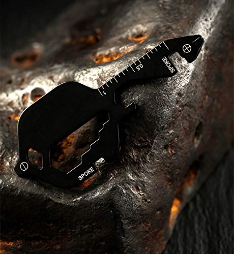 Keychain Multi-tools,Stainless Steel Pocket Tool Indoor Outdoor Multifunction Tool Lightweight EDC Gadget for Screwdriver, Wrench, Bottle Opener, Ruler, Spoke, Key Shaped Black