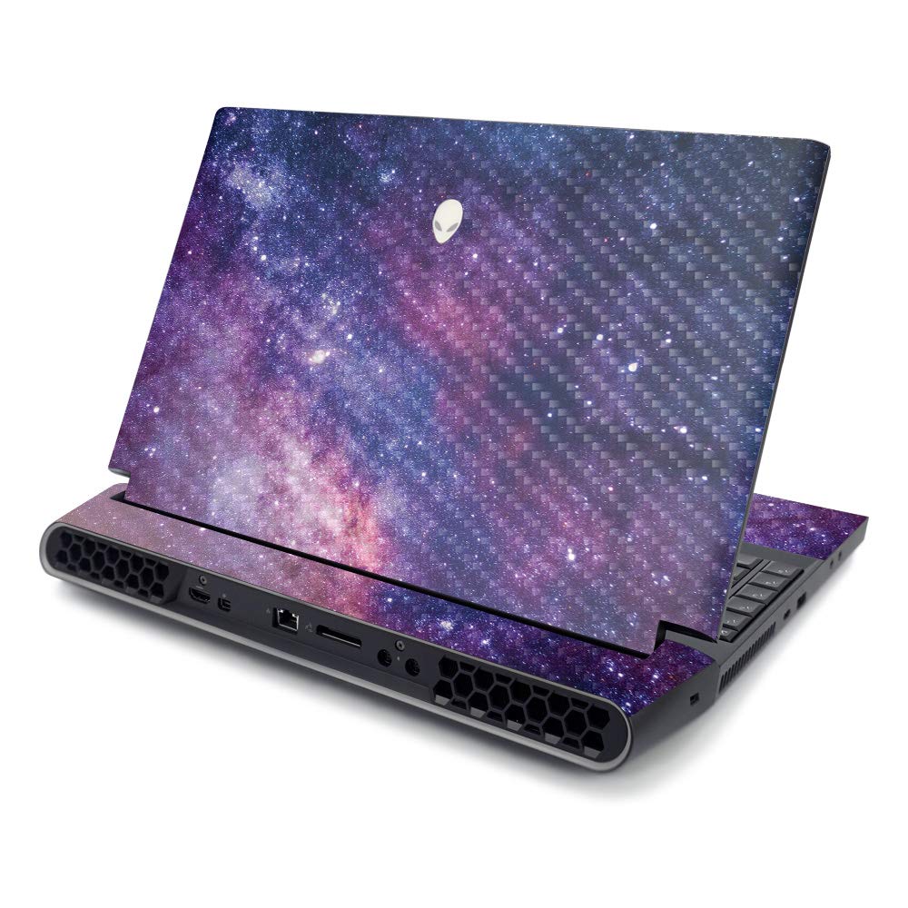 MightySkins Carbon Fiber Skin Compatible with Alienware Area-51M 17" (2019) - Violet Stars | Protective, Durable Textured Carbon Fiber Finish | Easy to Apply and Change Style | Made in The USA