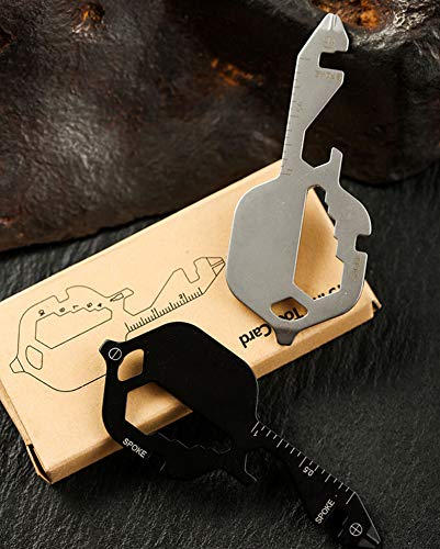 Keychain Multi-tools,Stainless Steel Pocket Tool Indoor Outdoor Multifunction Tool Lightweight EDC Gadget for Screwdriver, Wrench, Bottle Opener, Ruler, Spoke, Key Shaped Black