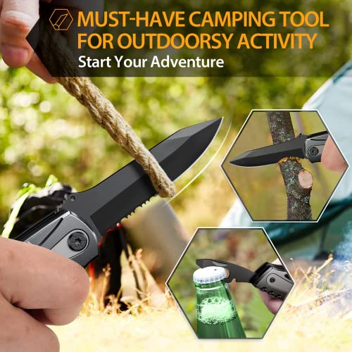 Camping Accessories Multitool Gifts for Men - 16-in-1 Multi Tool Camping Knife Christmas Stocking Stuffers Survival Kit with Pouch Pocket Knife Pliers, Safety Lock, EDC Cool Utility Gadget Women Gifts