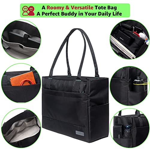 ECOMANNER Large Tote Bag for Women Work Teacher Heavy Duty Womens Travel Tote Handbags for Laptop (Black, Large)