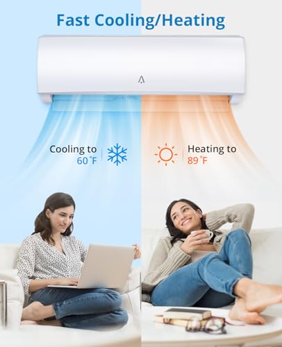 Acekool 19000 BTU Smart Mini Split AC/Heating System 19 SEER Split Inverter Air Conditioner, Cools Rooms up to 1250 Sq. Ft, with Pre-Charged Condenser, Heat Pump & Installation Kit, 208/230V
