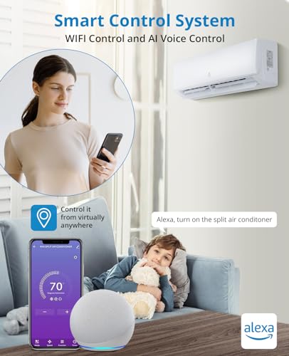 Acekool 19000 BTU Smart Mini Split AC/Heating System 19 SEER Split Inverter Air Conditioner, Cools Rooms up to 1250 Sq. Ft, with Pre-Charged Condenser, Heat Pump & Installation Kit, 208/230V