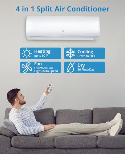 Acekool 19000 BTU Smart Mini Split AC/Heating System 19 SEER Split Inverter Air Conditioner, Cools Rooms up to 1250 Sq. Ft, with Pre-Charged Condenser, Heat Pump & Installation Kit, 208/230V