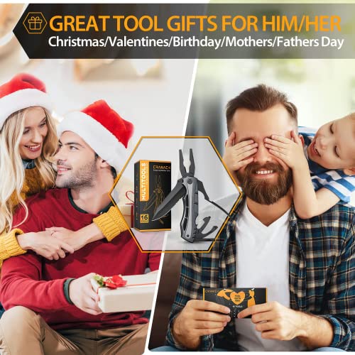 Camping Accessories Multitool Gifts for Men - 16-in-1 Multi Tool Camping Knife Christmas Stocking Stuffers Survival Kit with Pouch Pocket Knife Pliers, Safety Lock, EDC Cool Utility Gadget Women Gifts