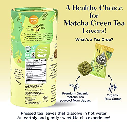 Tea Drops Lightly Sweetened Organic Tea Bulk Box | Matcha Green Tea | Iced or Hot Bagless Instant Tea Beverages Gift Set | Includes Premium Organic Japanese Matcha Powder | 10 Drops per Box