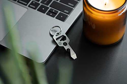 CLOSS 8 in 1 Titanium Multitool Keychain- Bottle Opener, Screwdriver and Wrench (Black) (1, Black)
