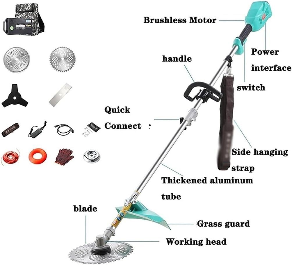 RUTAVM Handheld Battery Grass Cutter String Trimmer Electric Lawn Mower, Grass Trimmer Garden Grass Trimmer Cordless with Wheels with Armrest