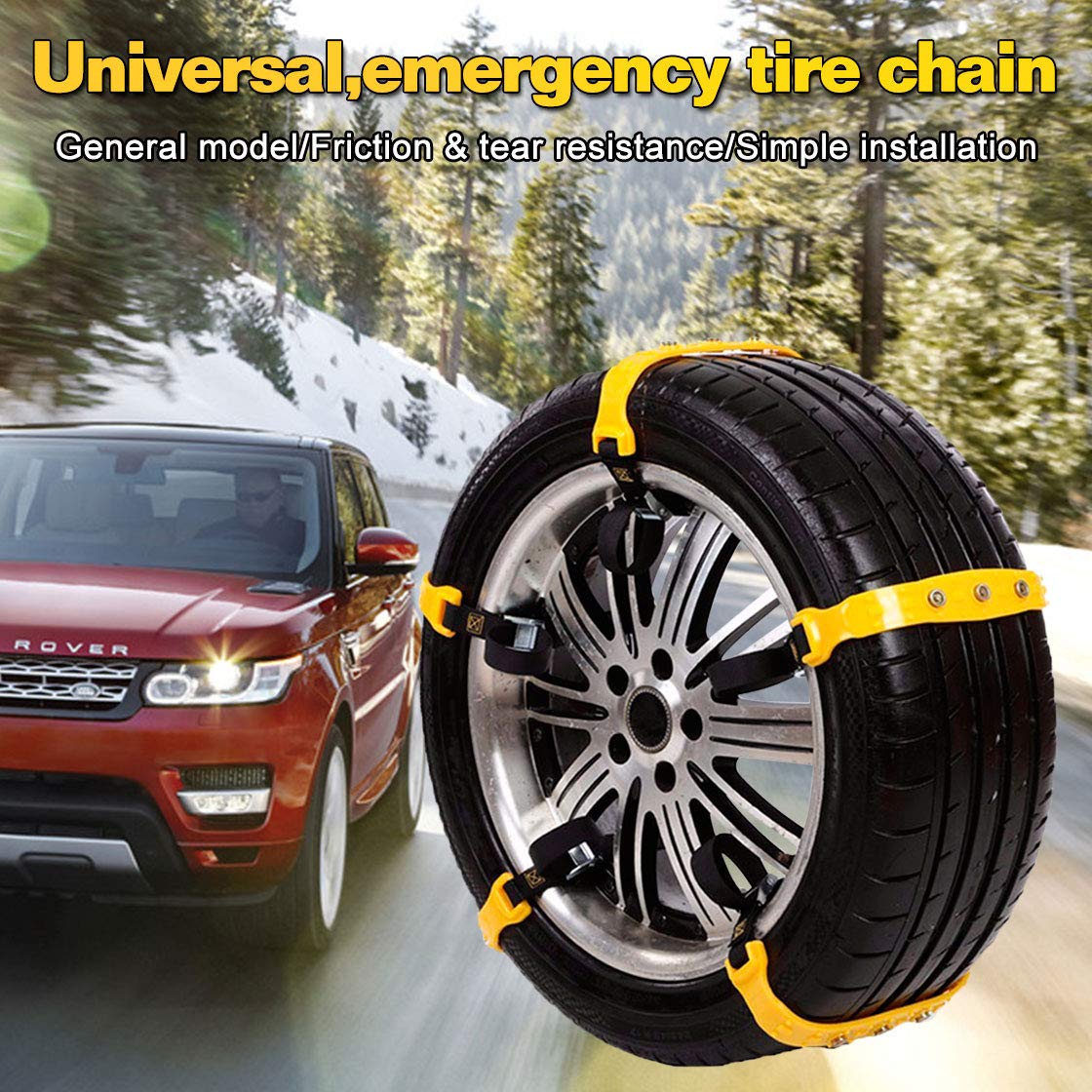 Snow Chains Anti Slip Snow Chains Emergency Anti-Skid Snow Mud Tire Chains for Cars/SUV/ATV/Trucks, Adjustable 10pcs Car Security Chains with Free Snow Shovel and Gloves