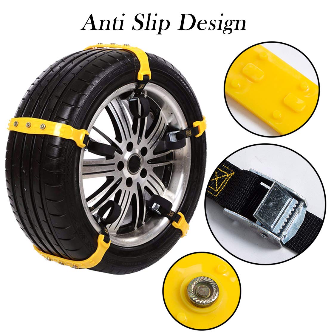 Snow Chains Anti Slip Snow Chains Emergency Anti-Skid Snow Mud Tire Chains for Cars/SUV/ATV/Trucks, Adjustable 10pcs Car Security Chains with Free Snow Shovel and Gloves