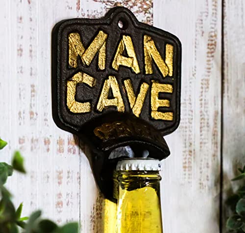 Ebros Gift Rustic Western Vintage Man Cave Open Here Cast Iron Rust Bronze Finish Metal Wall Soda Beer Bottle Cap Opener 5" High Home Office Cabin Lodge Country Ranch Home Party Accent (1)