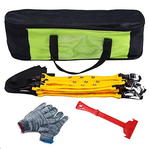 Snow Chains Anti Slip Snow Chains Emergency Anti-Skid Snow Mud Tire Chains for Cars/SUV/ATV/Trucks, Adjustable 10pcs Car Security Chains with Free Snow Shovel and Gloves