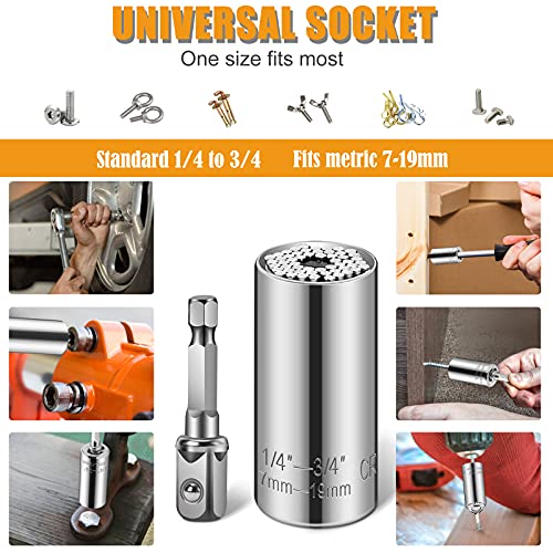 Gifts for Men Dad Boyfriend, Universal Socket, Universal Socket Tools, Mechanic Tools with Power Drill Adapter(7-19mm) Socket Grip, Gift Ideas for Dad, Husband, Boyfriend.