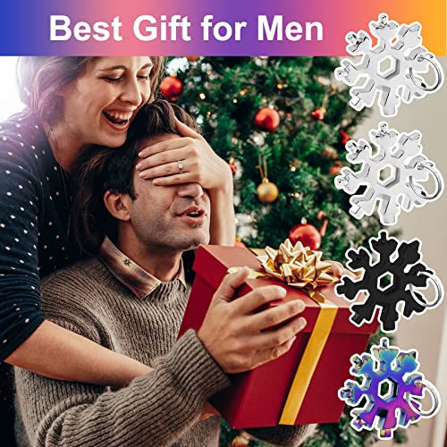 Motiloo 18 in 1 Snowflake Multitool,4 Packs Snowflake Multi Tool,Stainless Steel Snowflake Wrench/Bottle Opener with Key Ring Portable to Take for Great Men Fathers Christmas Gift