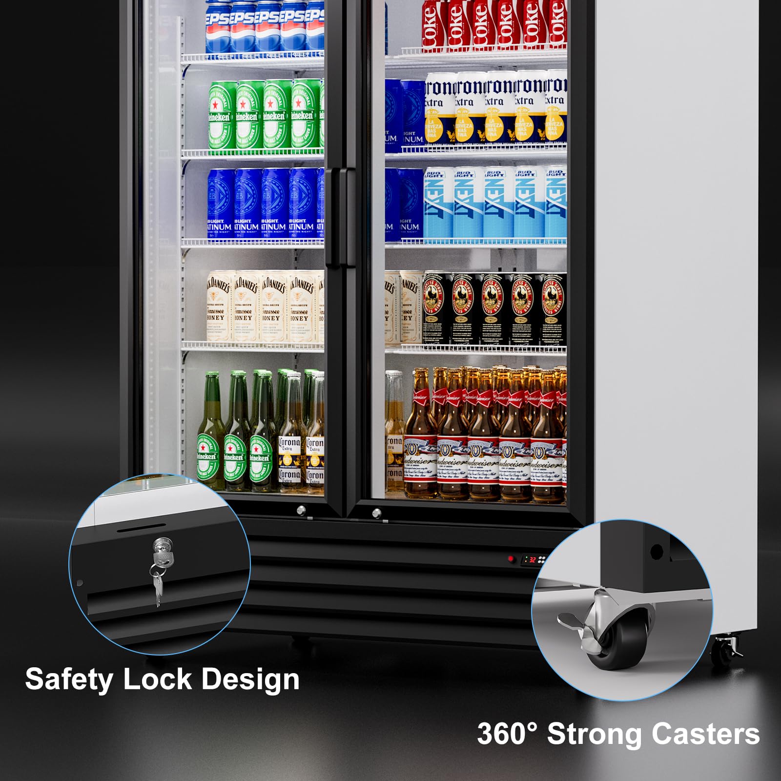 COTLIN 53" W Commercial Display Refrigerator Merchandiser 2 Glass Door, 49 Cu.Ft Upright Drink Fridge Beverage Cooler with LED Lighting, 10 Shelves & 4 Bottle Holders, ETL NSF Approved