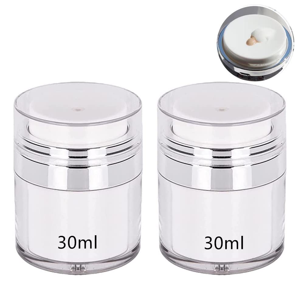 2Pcs Airless Pump Jar, Cream Jar Vacuum Bottle Portable Lotion Dispenser, Empty Refillable Travel Face Cream Lotion Container Pot for Makeup,Essence,Moisturizer,Eye Cream (Size : 30ml)
