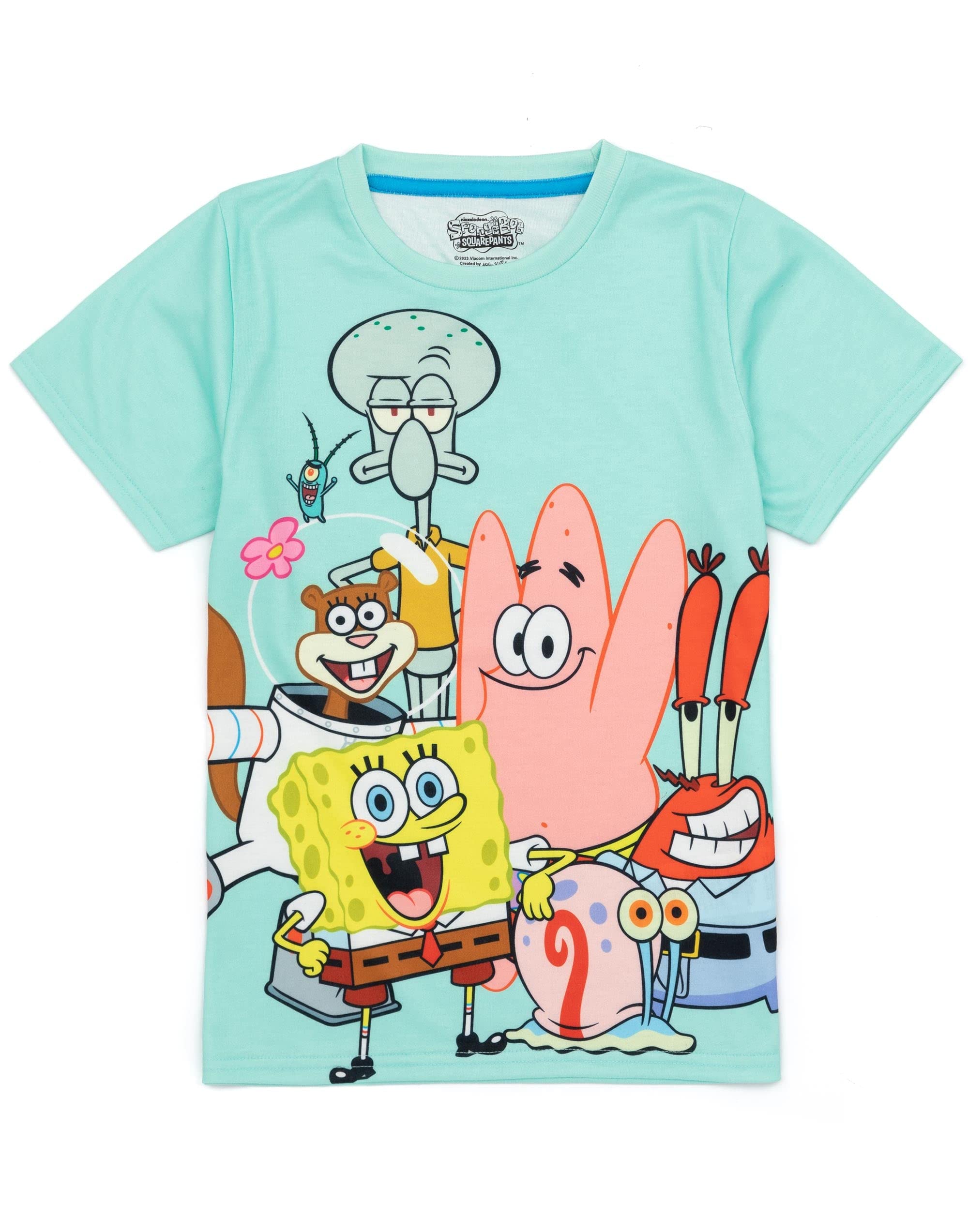 SpongeBob SquarePants Kids Pajama Set | Boys & Girls Blue Short Sleeve T-Shirt & Shorts | Squidward Patrick Mr Krabs Gary PJs