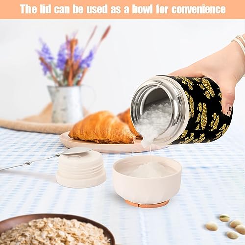 CUPADA Dog Paw Print Food Jar for Hot and Cold, Golden Glitter Insulated Food Jars Vacuum 17OZ with Folding Spoon for Work Trip Picnic Camping