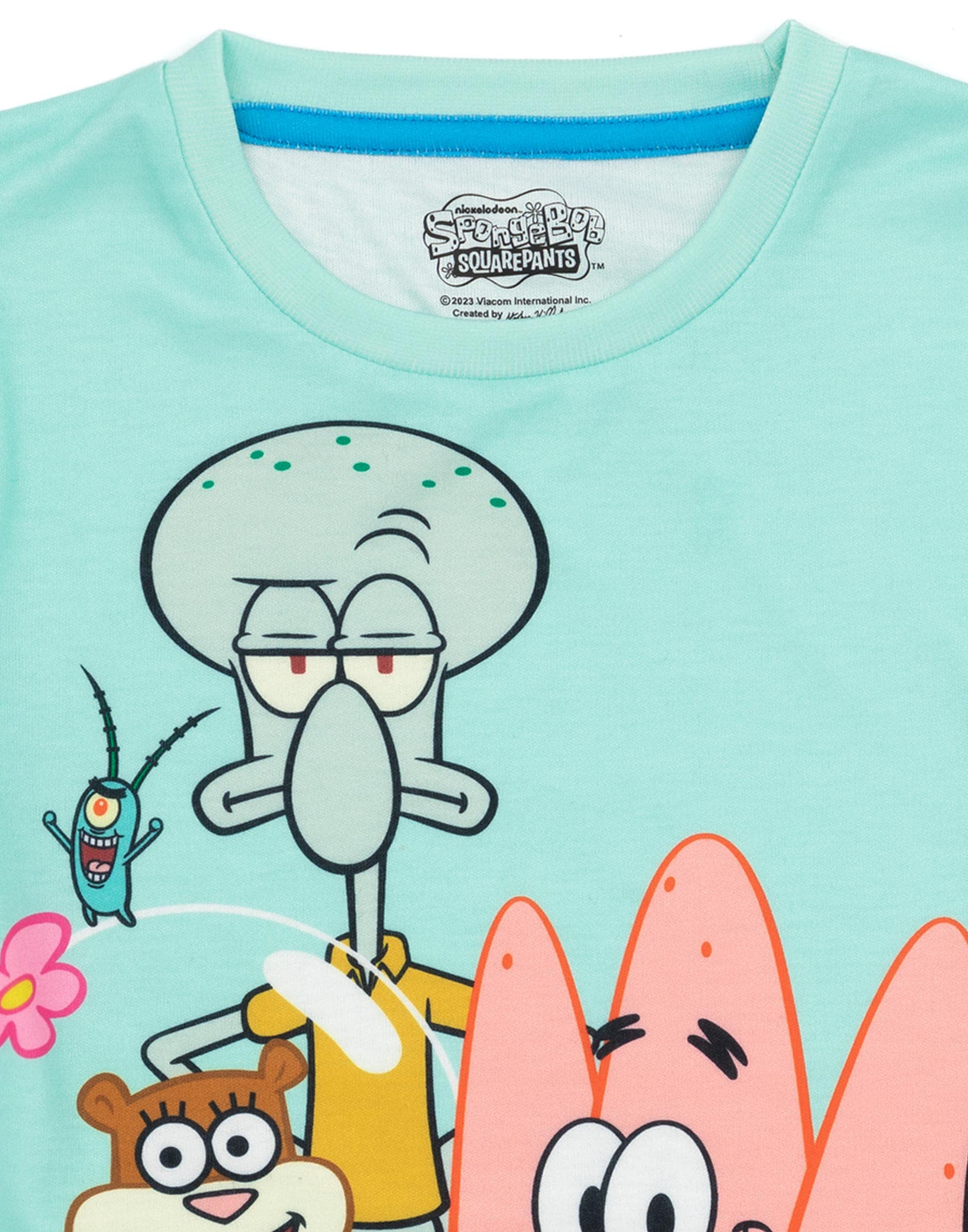 SpongeBob SquarePants Kids Pajama Set | Boys & Girls Blue Short Sleeve T-Shirt & Shorts | Squidward Patrick Mr Krabs Gary PJs