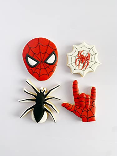 SUPERHERO COOKIE CUTTERS Inspired By Spiderman Head/Face/Mask, Spidey-Shaped Hand, Spider/Arachnid and Spider Man Web 3D Printed Cookie Cutters (4 Pack)
