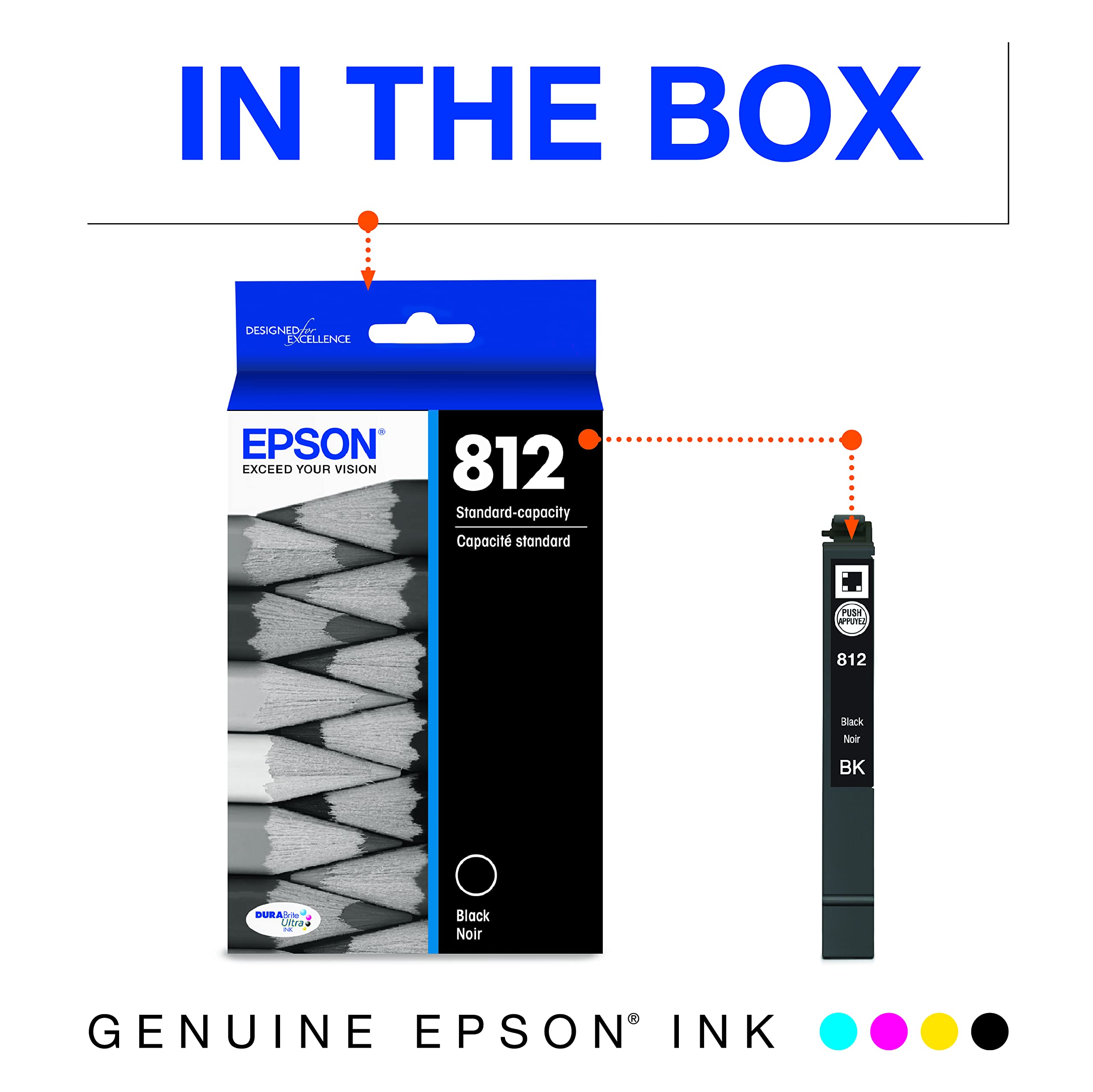 Epson T812 DURABrite Ultra Ink Standard Capacity Black Cartridge (T812120-S) for Select Workforce Pro Printers (Pack of 2)