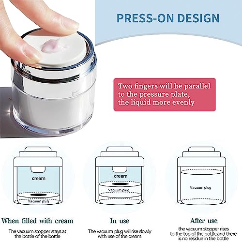 LXIANGN 3Pcs Airless Pump Jars,Refillable Empty Airless Pump Jar Vacuum Push Down Moisturizer Pump Dispenser for Serums,Skincare Cream,Essence,Leak Proof Portable Travel Container (0.5oz,1oz,1.7oz)