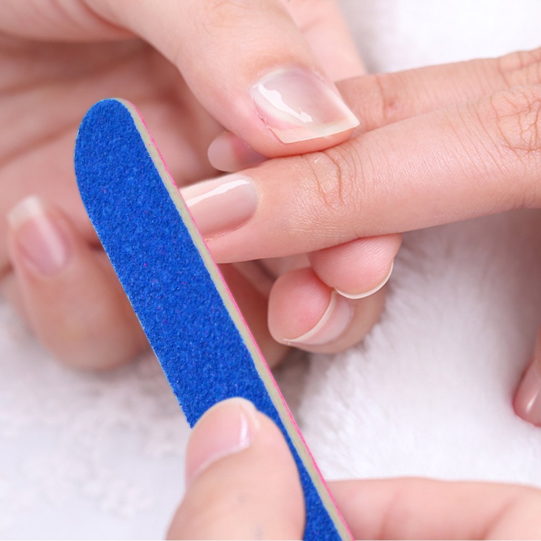 Wobe 100 pcs Disposable Nail Files Double Sided Emery Boards Manicure Tools, Blue and Pink Nail Buffering Files Emery Boards Pedicure Tools Set Home or Professional Beauty Care