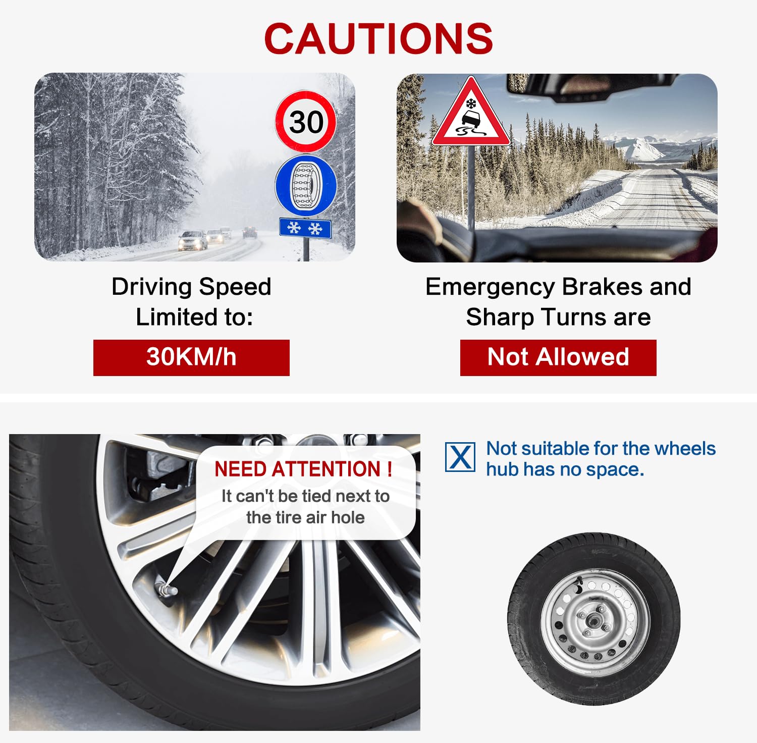 AutoChoice Emergency Snow Chains, Tire Chains with Thickened Manganese Steel for Car Truck SUV in Ice, Sand and Mud(8 Packs, Tire Width 195-235mm)