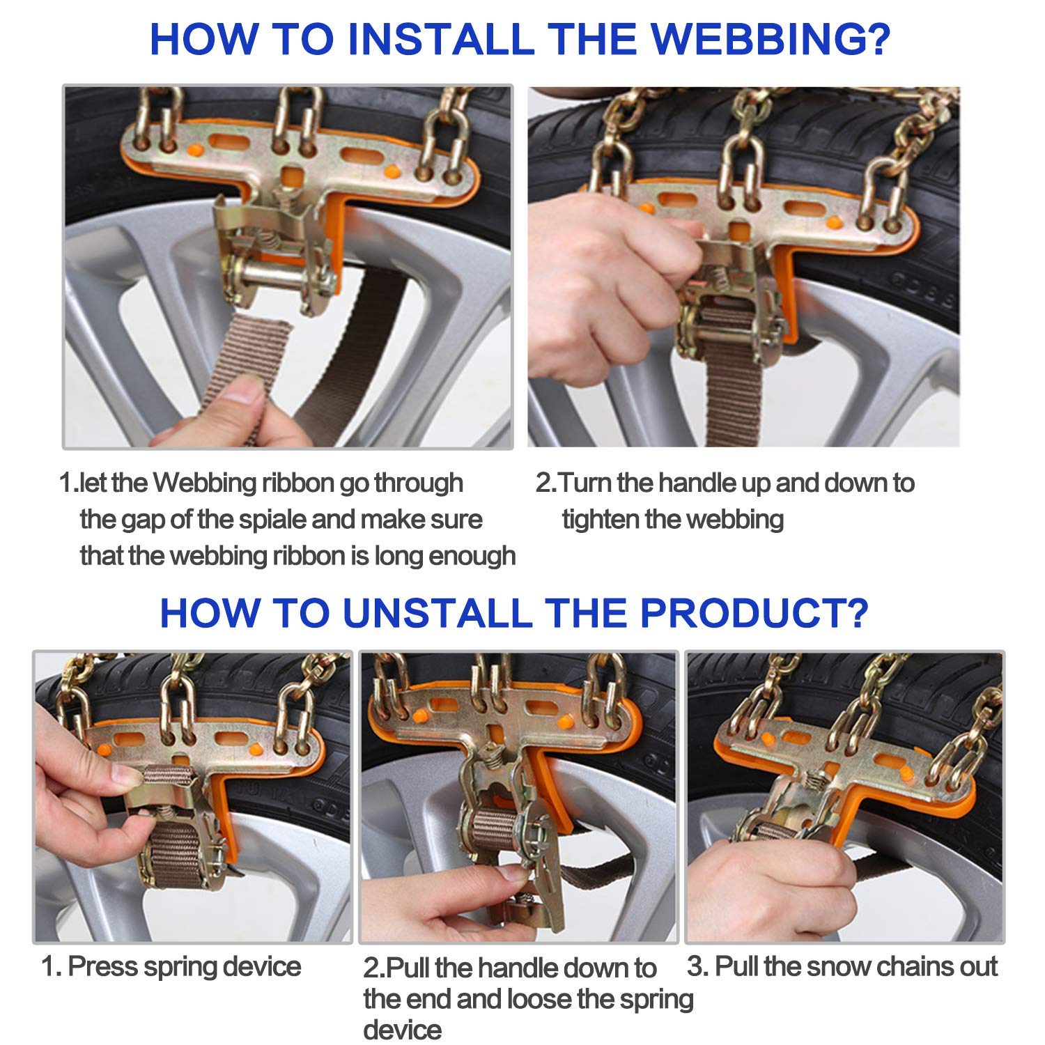 AutoChoice Emergency Snow Chains, Tire Chains with Thickened Manganese Steel for Car Truck SUV in Ice, Sand and Mud(8 Packs, Tire Width 195-235mm)