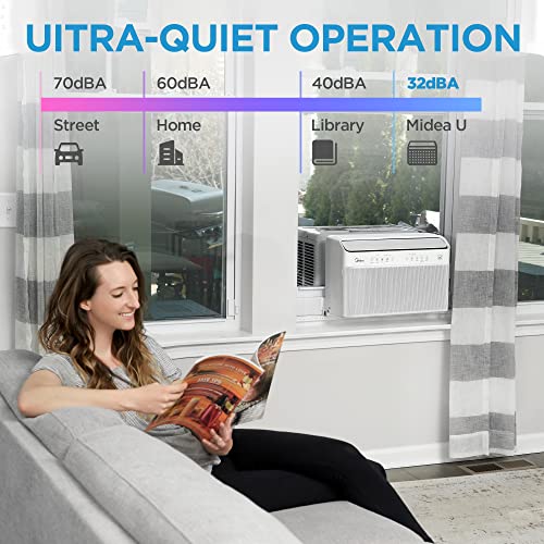 Midea 8,000 BTU U-Shaped Smart Inverter Window Air Conditionerā Ultra Quiet with Open Window Flexibility, Compatible with Alexa/Google Assistant, 35% Energy Savings,White