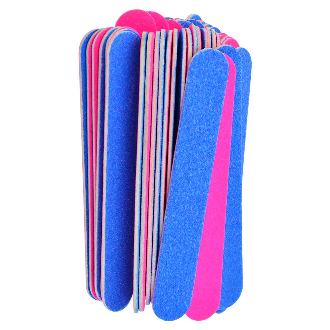 Wobe 100 pcs Disposable Nail Files Double Sided Emery Boards Manicure Tools, Blue and Pink Nail Buffering Files Emery Boards Pedicure Tools Set Home or Professional Beauty Care