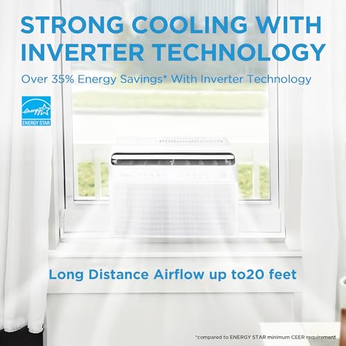 Midea 8,000 BTU U-Shaped Smart Inverter Window Air Conditionerā Ultra Quiet with Open Window Flexibility, Compatible with Alexa/Google Assistant, 35% Energy Savings,White