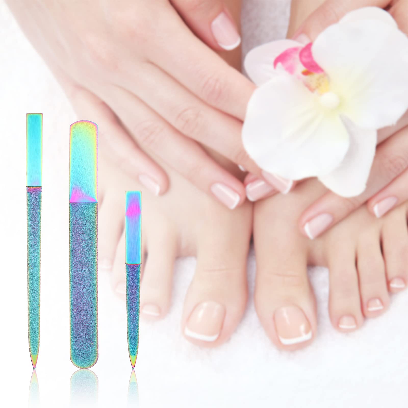 Mudder 3 Pieces Diamond Nail File Set for Women Men Stainless Steel Double Side Fingernail File Metal Sapphire Buffer Manicure Tool Natural Emery Boards Fingernail Care for Salon Home and Travel Use