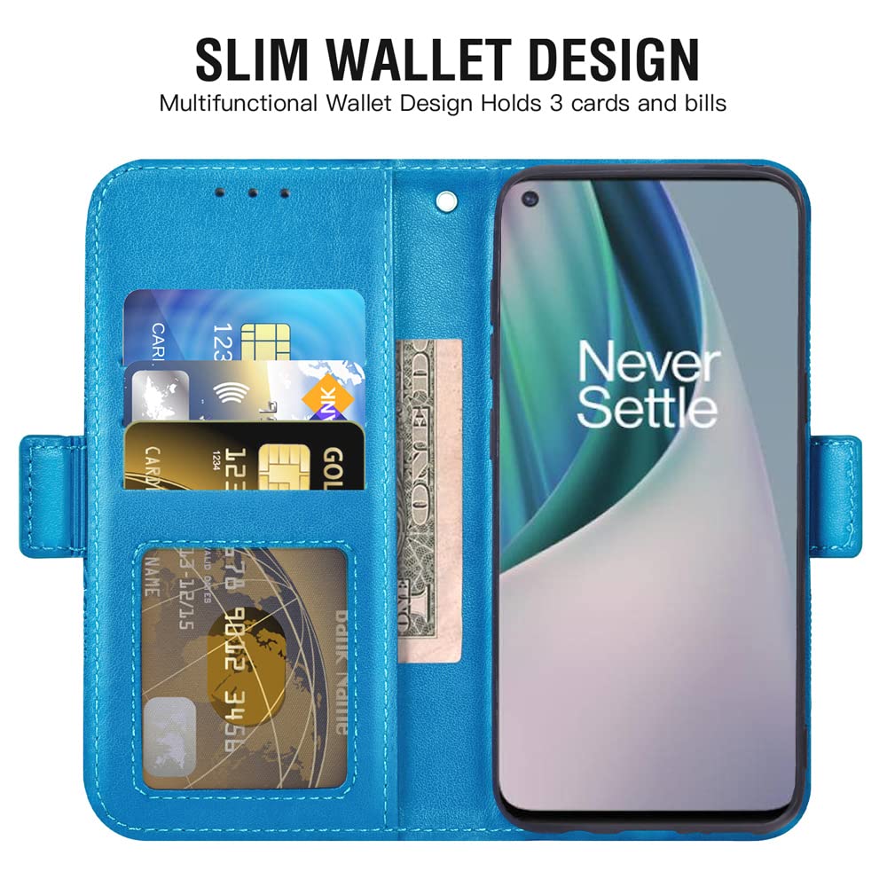 Asuwish Compatible with OnePlus Nord N10 5G Wallet Case and Tempered Glass Screen Protector Flip Cover Card Holder Cell Phone Cases for One Plus N 10 G5 1 Plus 10N 1plus One+ 1+ N105G Women Men Blue