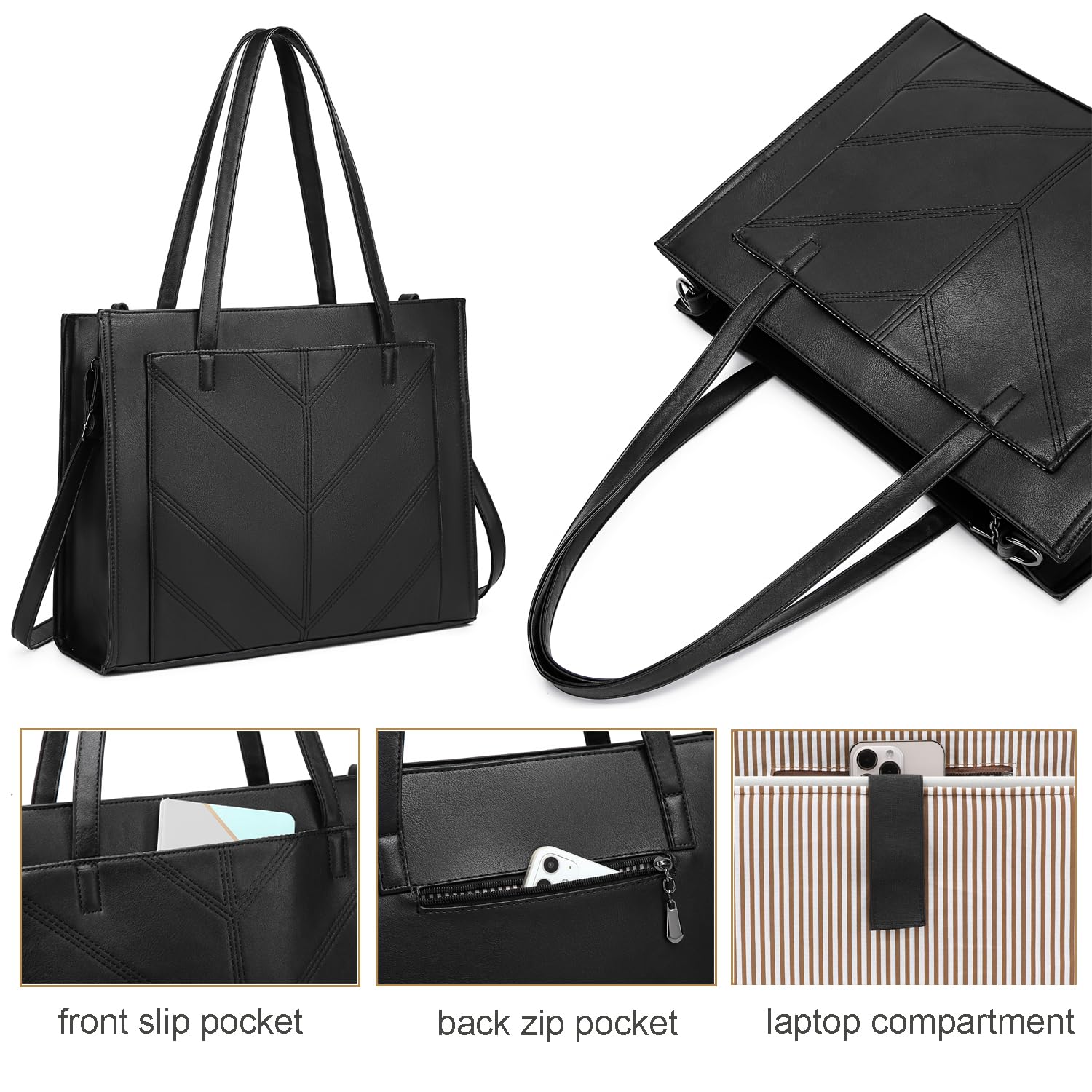 Laptop Tote Bag for Women 15.6 Inch Leather Computer Totes Trendy Business Office Work Briefcase