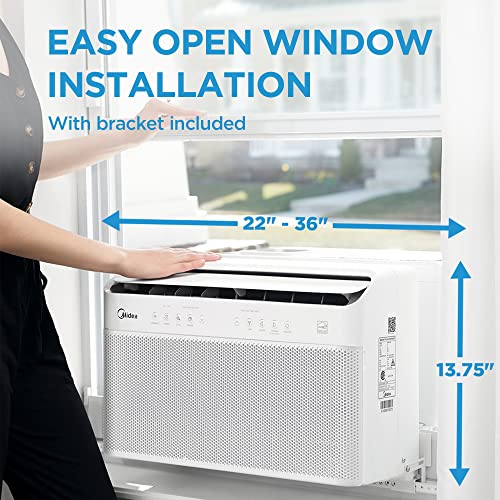 Midea 8,000 BTU U-Shaped Smart Inverter Window Air Conditionerā Ultra Quiet with Open Window Flexibility, Compatible with Alexa/Google Assistant, 35% Energy Savings,White