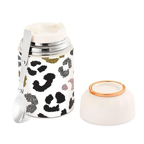 CUPADA Animal Skin Leopard Food Jar for Hot and Cold, Abstract Insulated Food Jars Vacuum 17OZ with Folding Spoon for Work Trip Picnic Camping