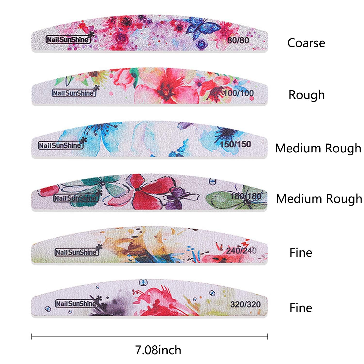 6 PCS Different Grit Nail Files and Buffers, Flower Pattern Emery Board (80-320 Grit) Professional Manicure Tools for Home and Salon Use