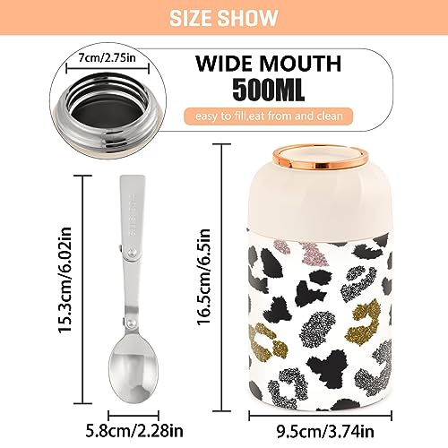 CUPADA Animal Skin Leopard Food Jar for Hot and Cold, Abstract Insulated Food Jars Vacuum 17OZ with Folding Spoon for Work Trip Picnic Camping