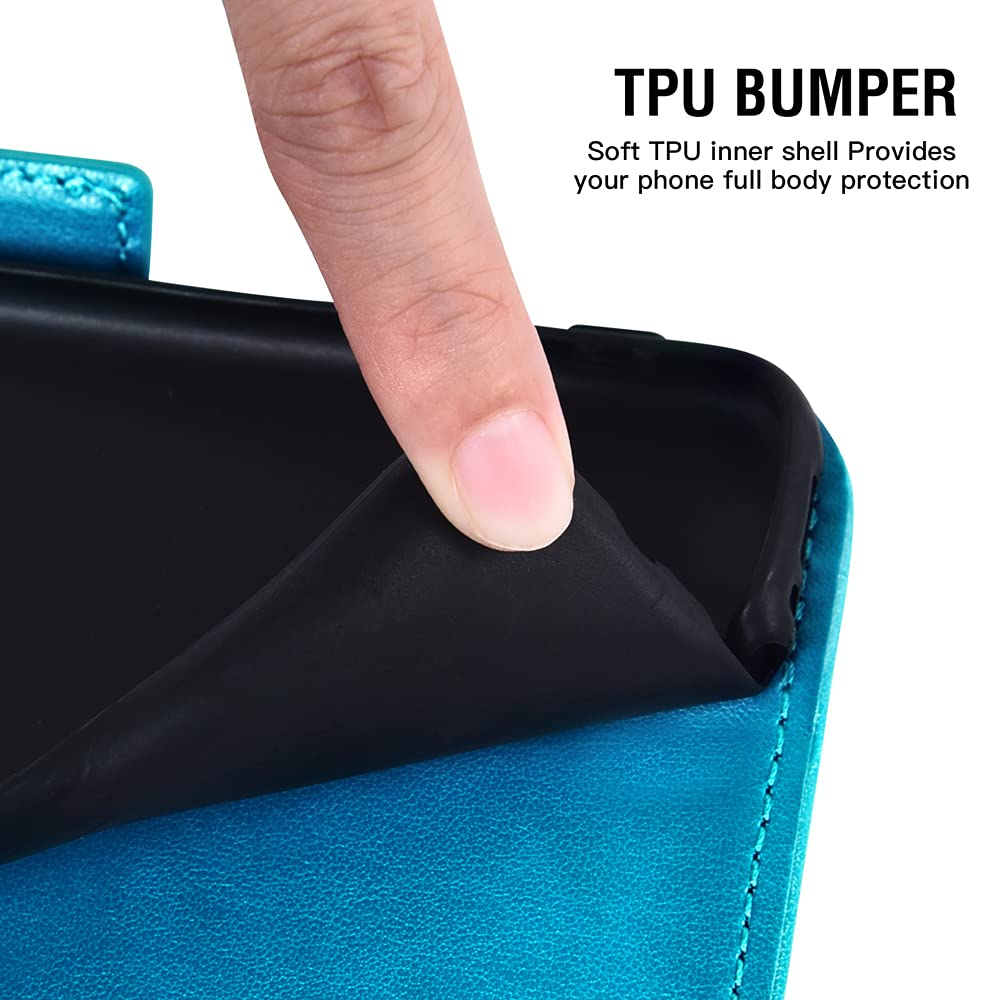 Asuwish Compatible with OnePlus Nord N10 5G Wallet Case and Tempered Glass Screen Protector Flip Cover Card Holder Cell Phone Cases for One Plus N 10 G5 1 Plus 10N 1plus One+ 1+ N105G Women Men Blue