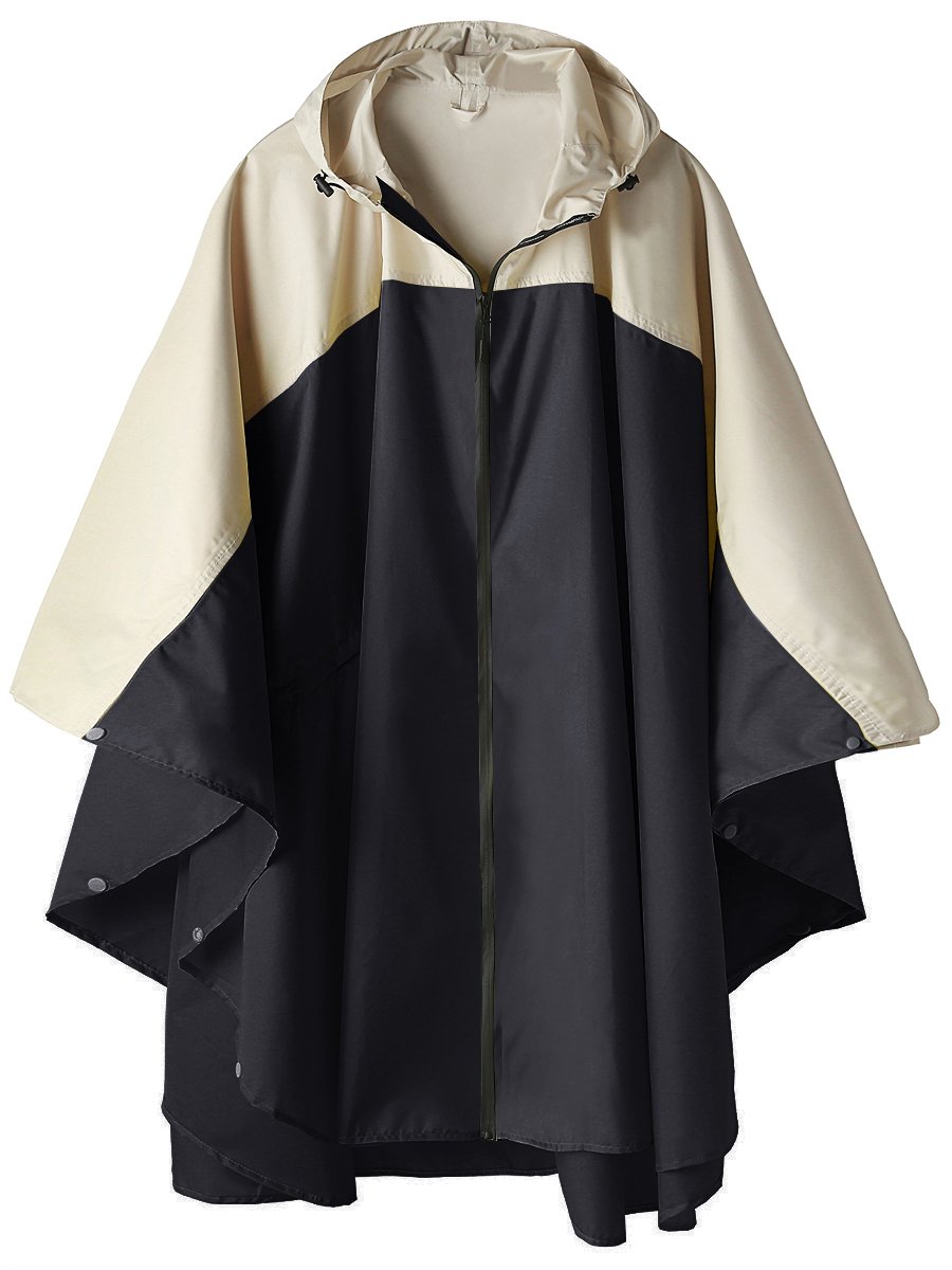 SaphiRose Unisex Rain Poncho Hooded Waterproof Raincoat for Adults Women (Black-White)