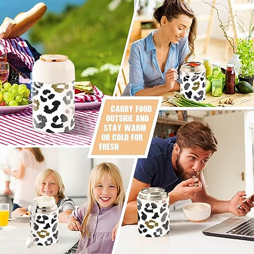 CUPADA Animal Skin Leopard Food Jar for Hot and Cold, Abstract Insulated Food Jars Vacuum 17OZ with Folding Spoon for Work Trip Picnic Camping