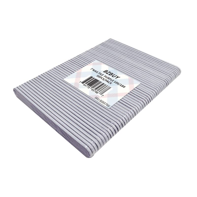 Bzbuy Nail File 50 PCS Professional Double Sided 100/180 Grit Nail Files Emery Board Purple Manicure Pedicure Tool and Nail Buffering Files
