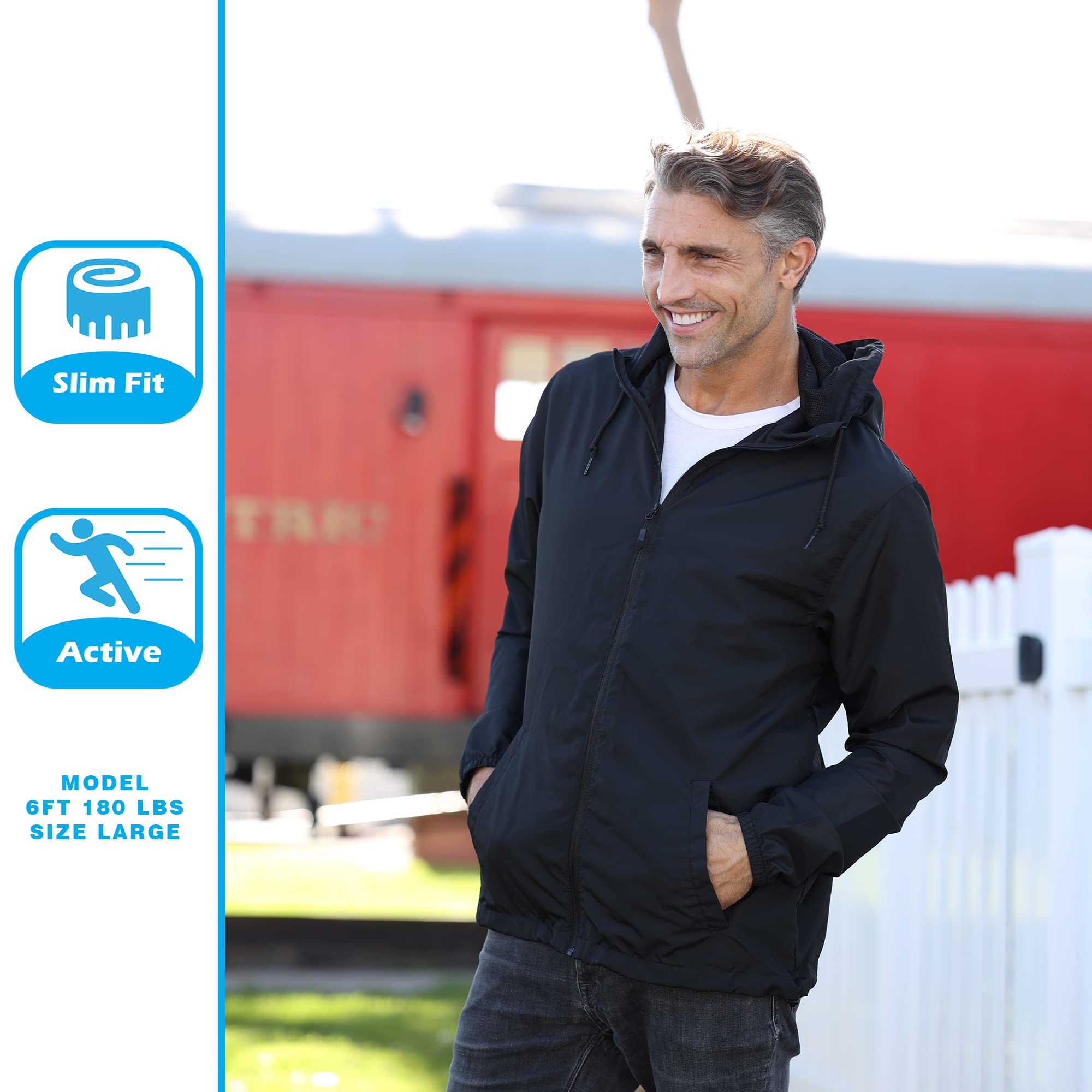 Global Blank Men's Windbreaker Jacket Lightweight Water-Resistant Windbreakers for Men