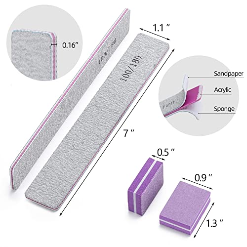 25 Pcs Nail Files for Acrylic Nails and 50 Pcs Purple Mini Buffer Block File, 100/180 Grit Nail Buffer Double Sides Emery Boards Fingernail Files