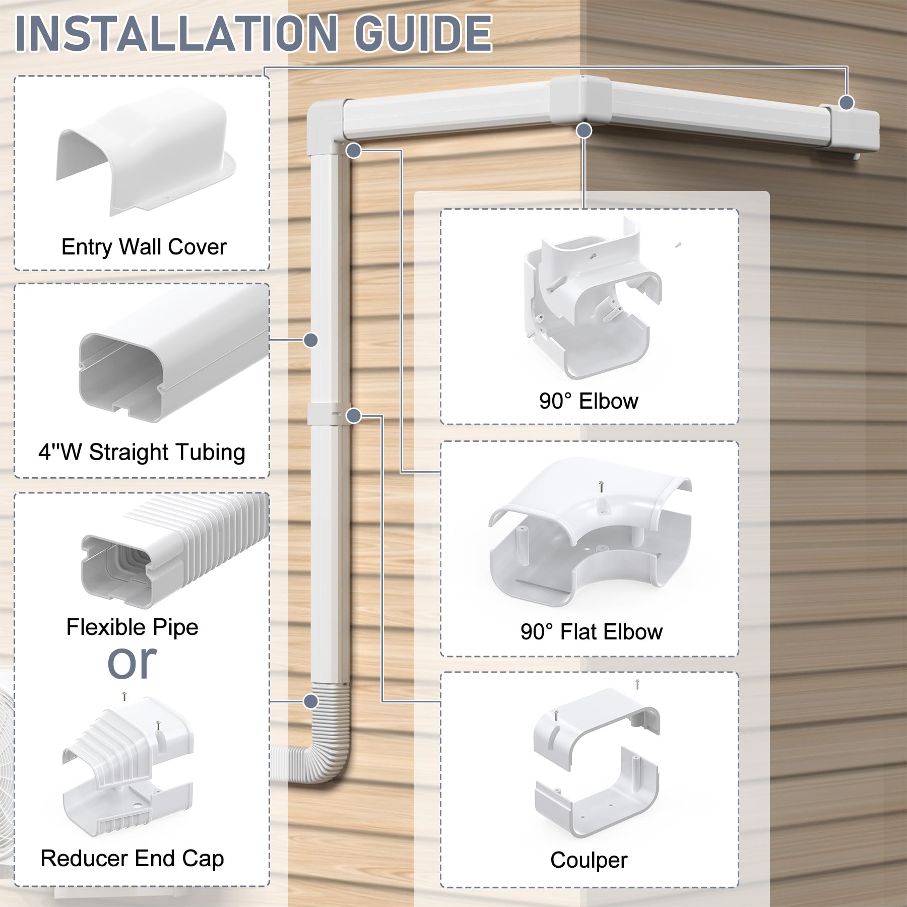 Flamorrow Decorative PVC Line Set Cover Kit, 3" 25 Ft Line Cover Kit for Ductless Mini Split Air Conditioner, Central AC and Heat Pump System