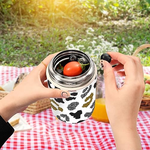 CUPADA Animal Skin Leopard Food Jar for Hot and Cold, Abstract Insulated Food Jars Vacuum 17OZ with Folding Spoon for Work Trip Picnic Camping